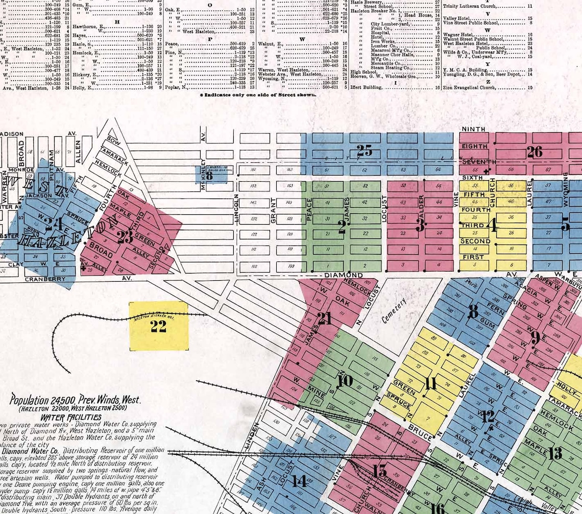 1900 Town Map of Hazleton Luzerne County Pennsylvania - Etsy