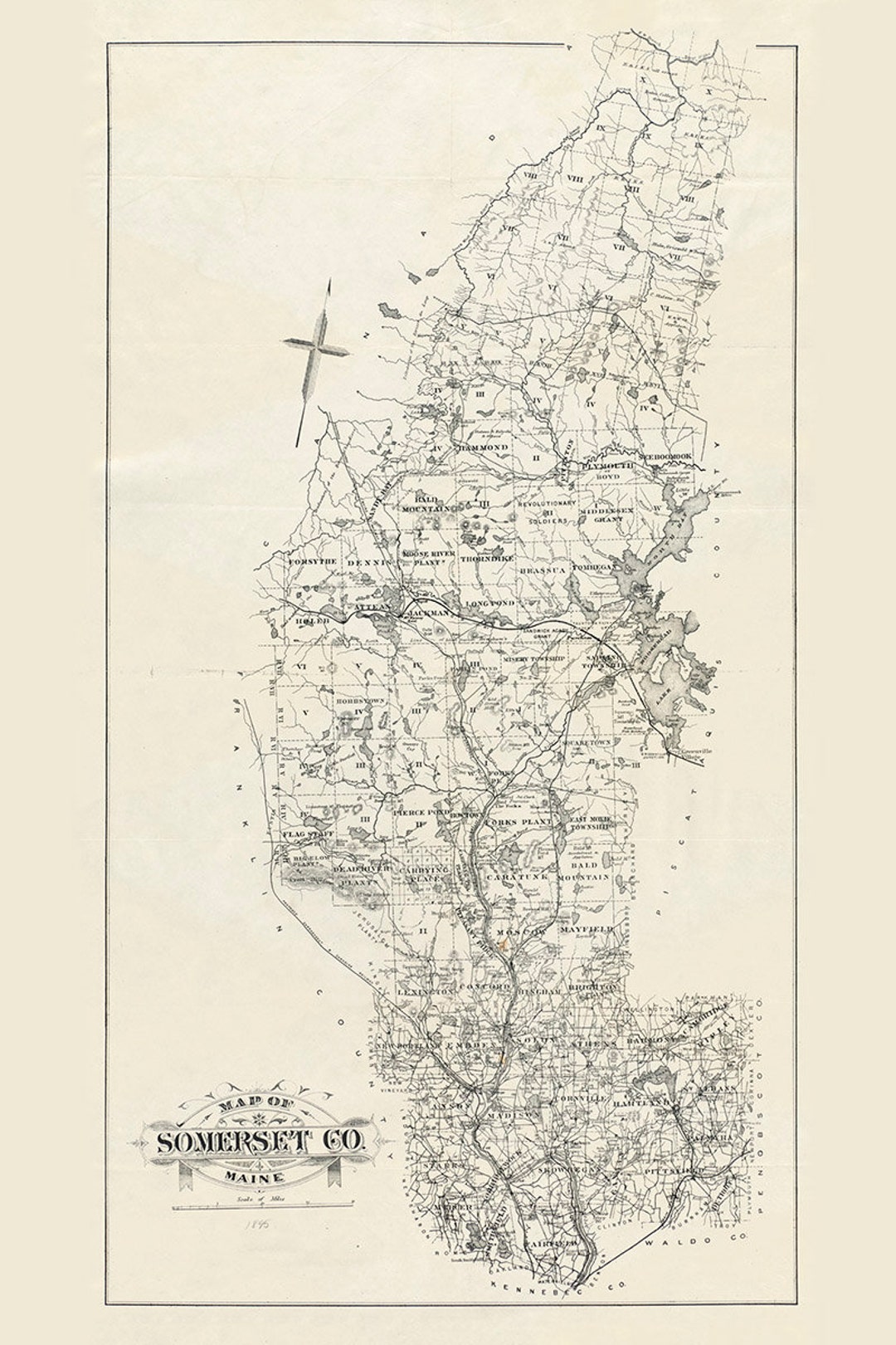 1895 Farm Line Map of Somerset County Maine - Etsy