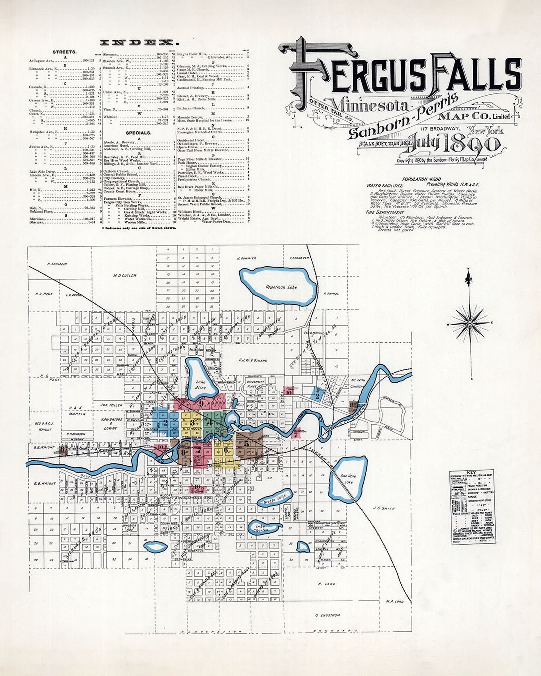 1890 Map of Fergus Falls Otter Tail County Minnesota - Etsy