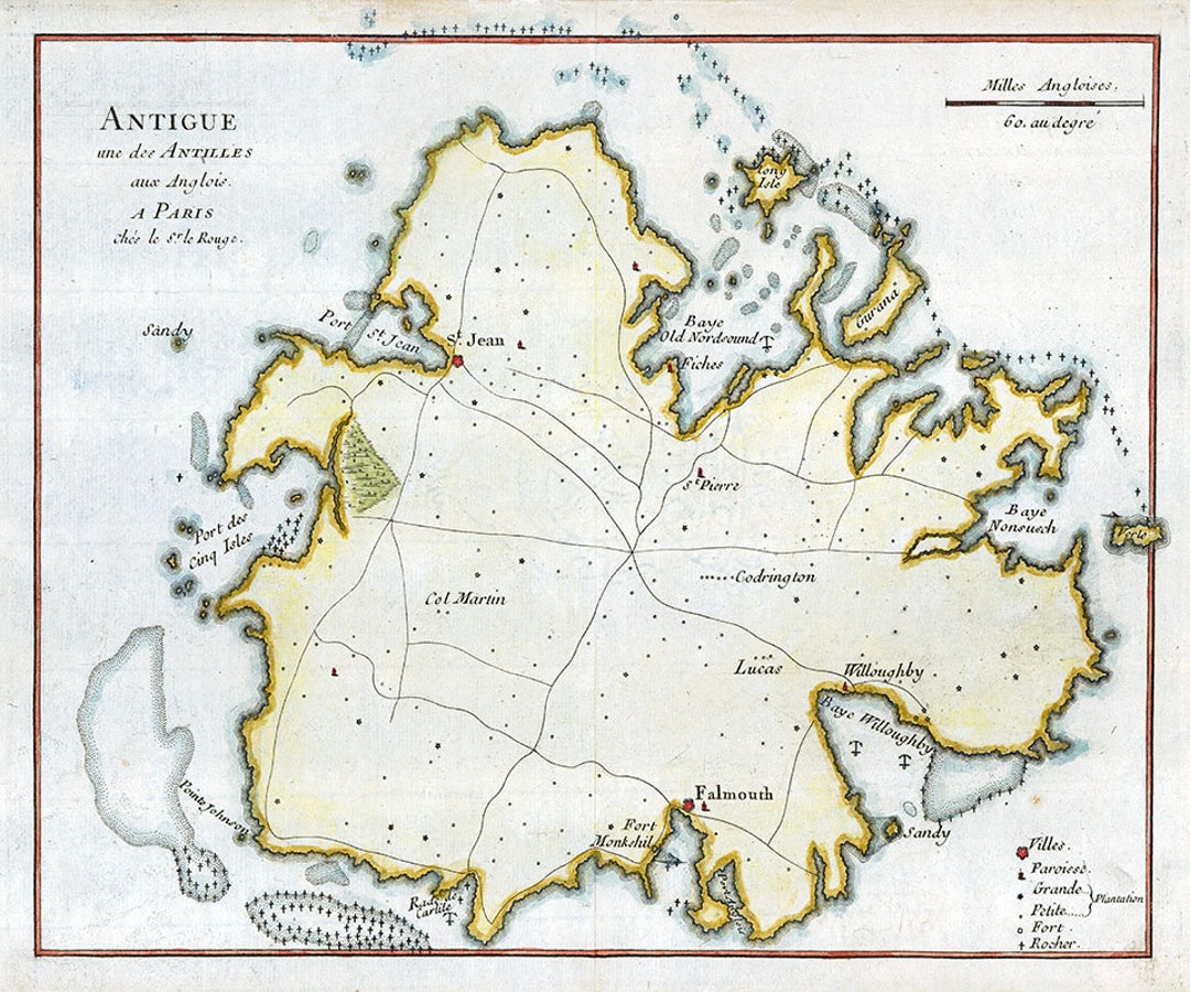 1756 Map of Antiqua - Etsy