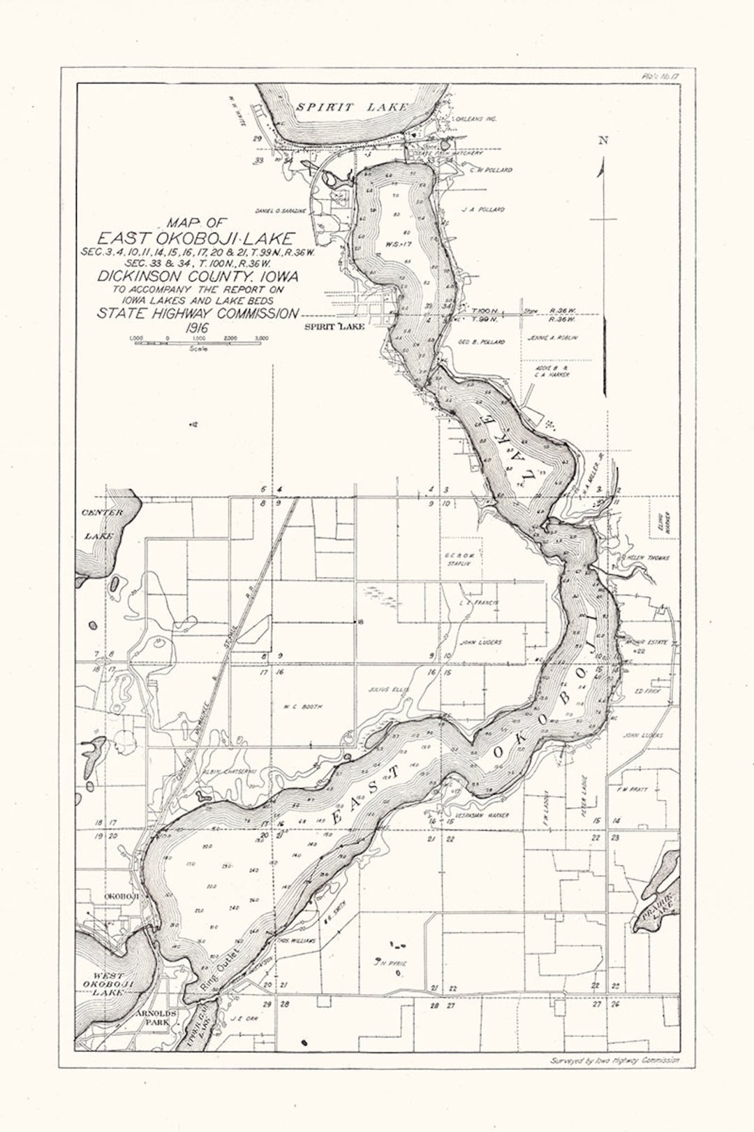 1916 Map of East Okoboji Lake Dickinson County Iowa - Etsy