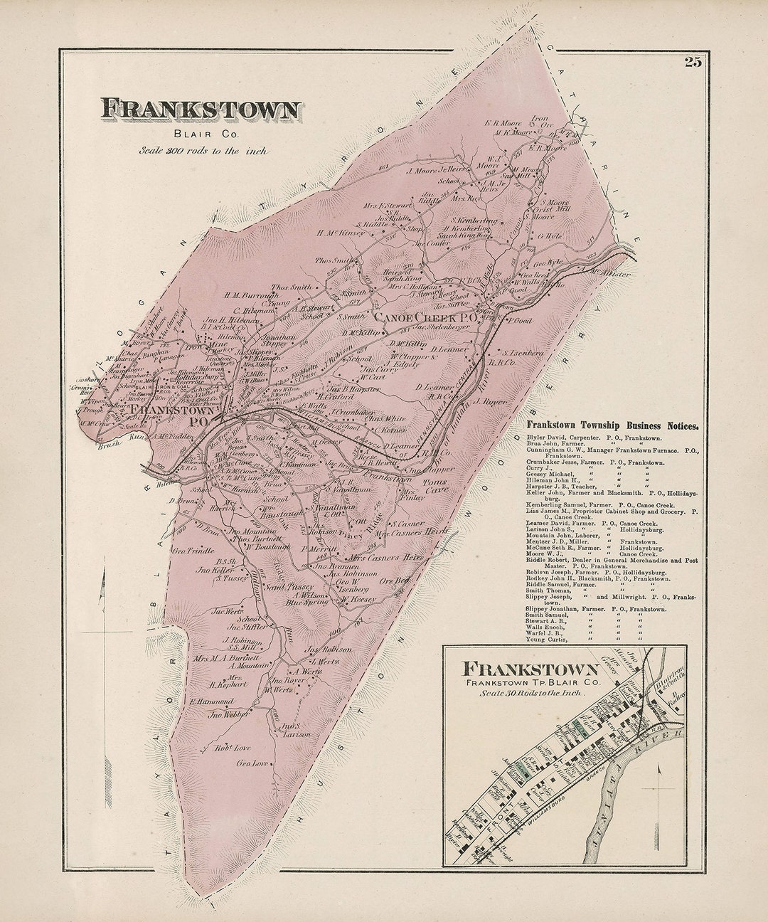 1873 Map of Frankstown Township Blair County Pennsylvania - Etsy