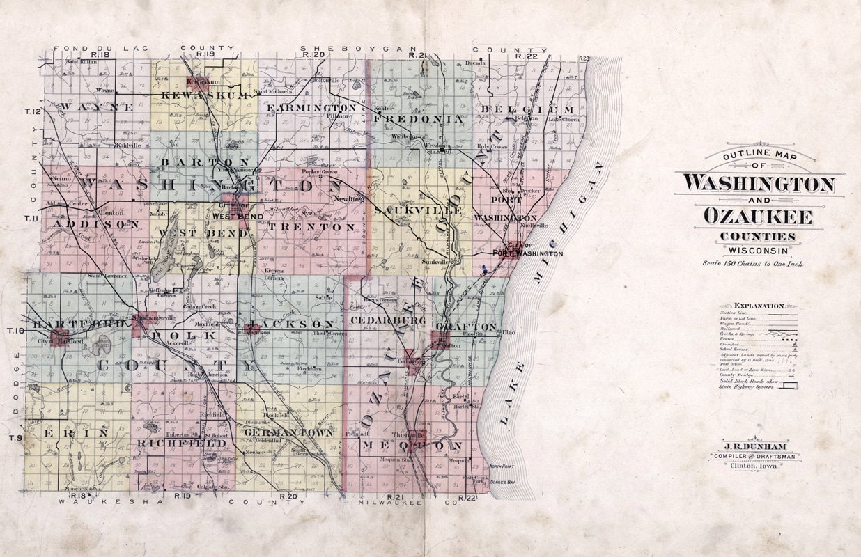 1915 Map of Washington & Ozaukee County Wisconsin | Etsy