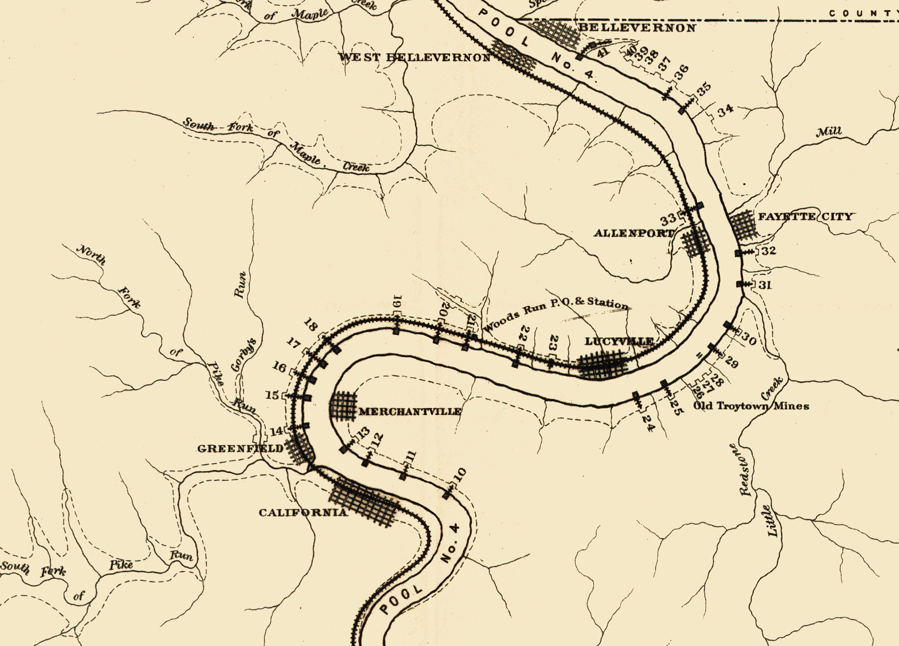 1884 Map of Coal Mines Along the Monongahela River Pennsylvania - Etsy