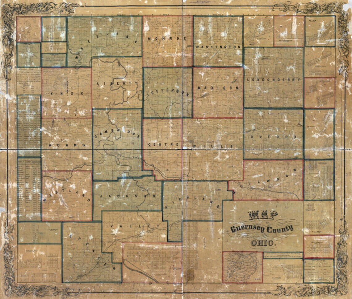 1855 Farm Line Map of Guernsey County Ohio Cambridge - Etsy