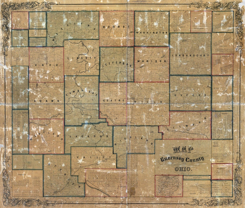 1855 Farm Line Map of Guernsey County Ohio Cambridge - Etsy