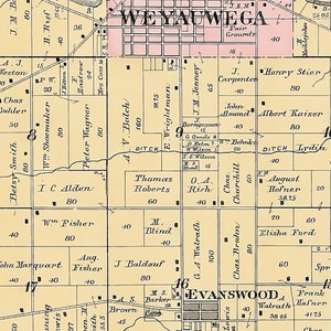 1889 Map of Weyauwega Township Waupaca County Wisconsin - Etsy