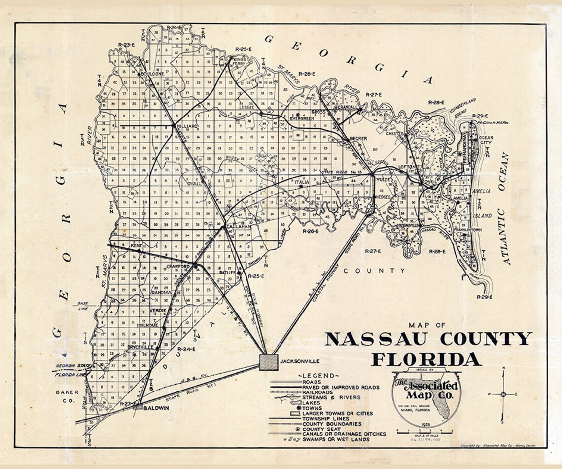 1926 Map of Nassau County Florida | Etsy