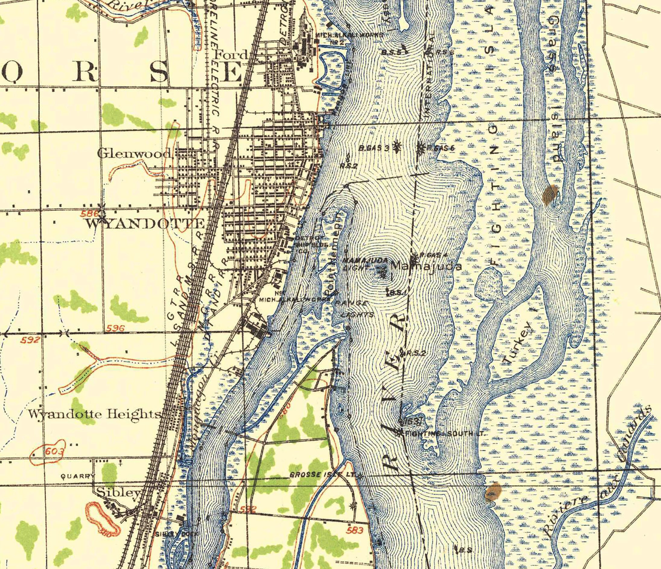 1929 Topo Map of Wyandotte Michigan Detroit River - Etsy