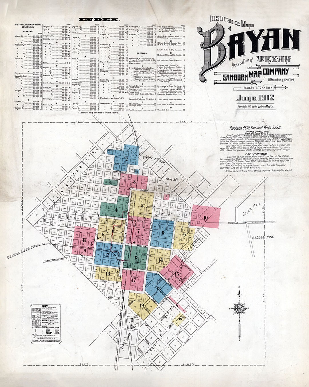 1912 Map of Bryan Brazos County Texas - Etsy