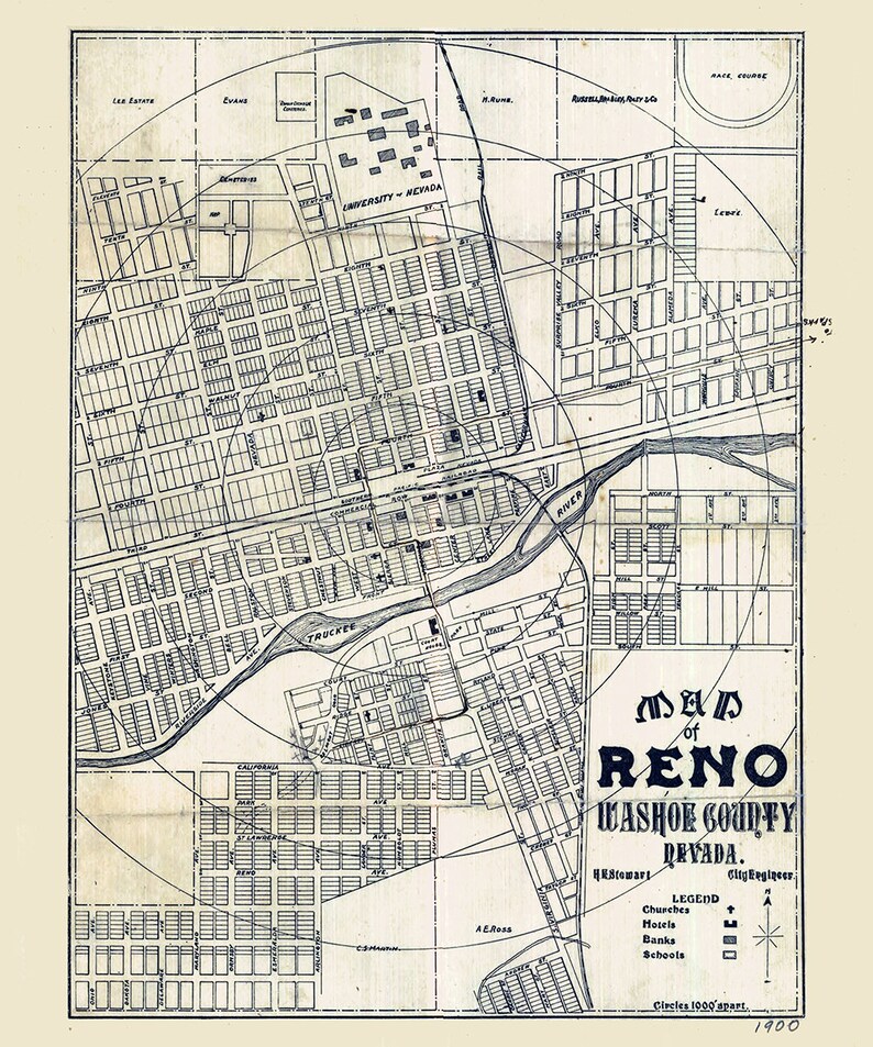 1900 Map of Reno Washoe County Nevada - Etsy