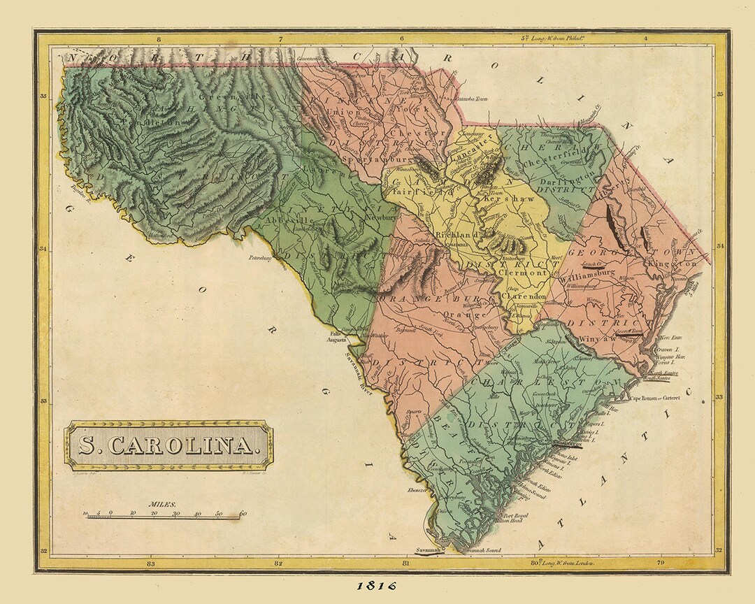 1816 Map of South Carolina - Etsy