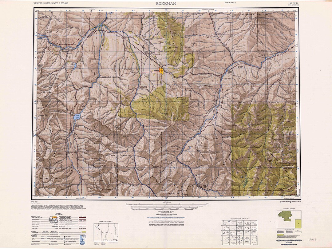 1947 Topo Map of Bozeman Quadrangle Montana - Etsy