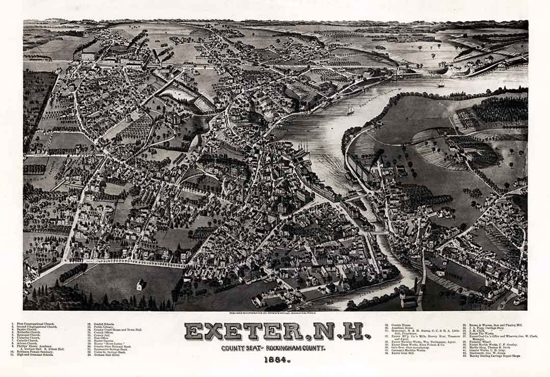 1884 Panoramic Map of Exeter New Hampshire Rockingham County - Etsy