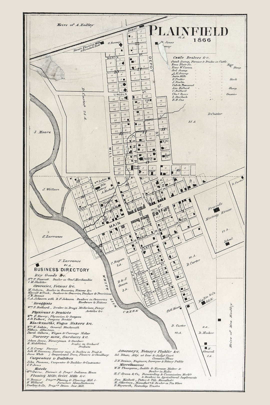 1866 Map of Plainfield Hendricks County Indiana - Etsy
