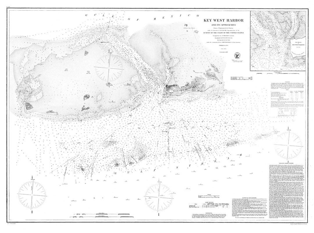 1871 Nautical Map of Key West Harbor Florida - Etsy
