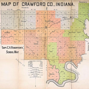 1890 Map of Crawford County Indiana Schools - Etsy
