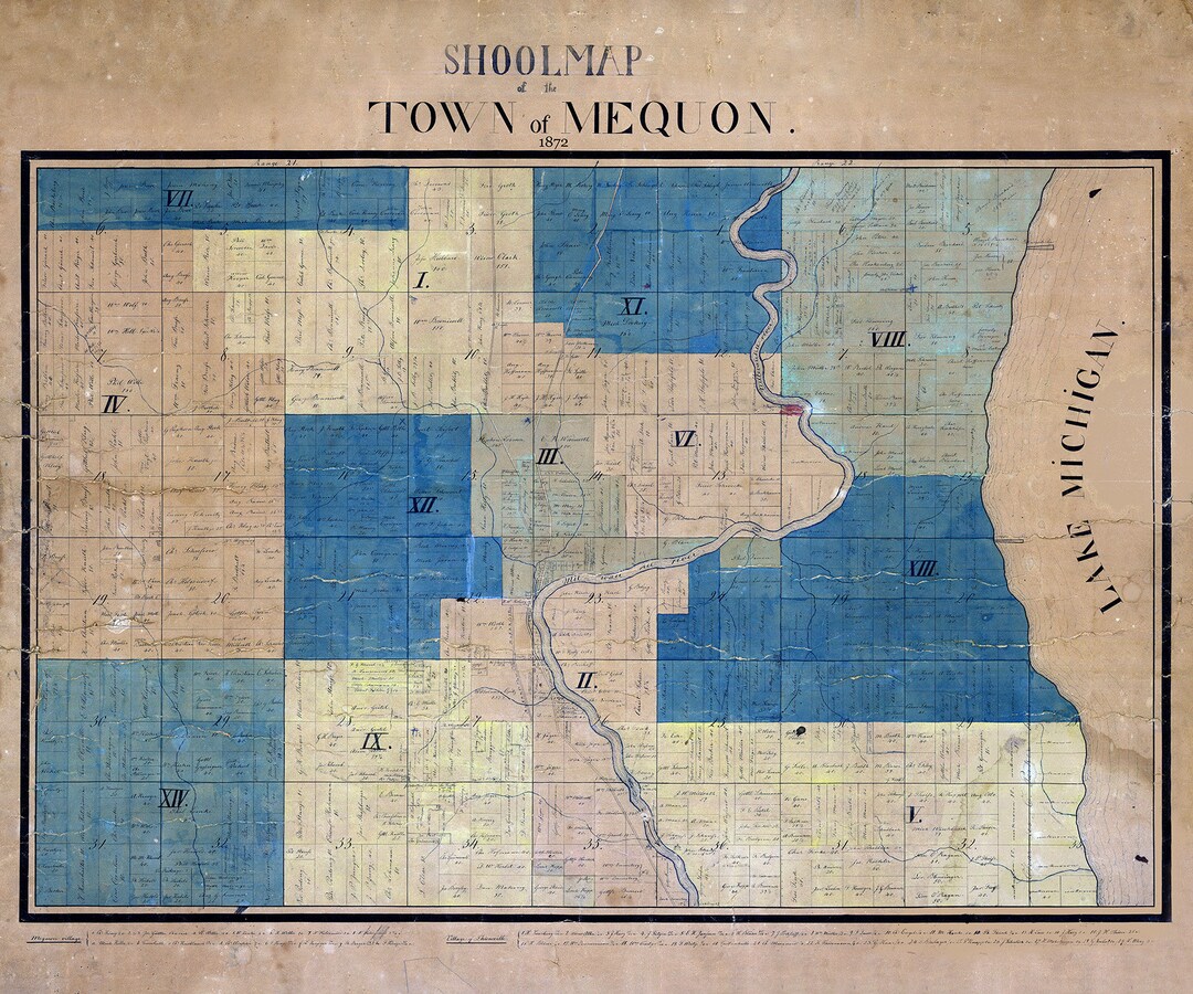 1872 Farm Line Map of Mequon Wisconsin - Etsy
