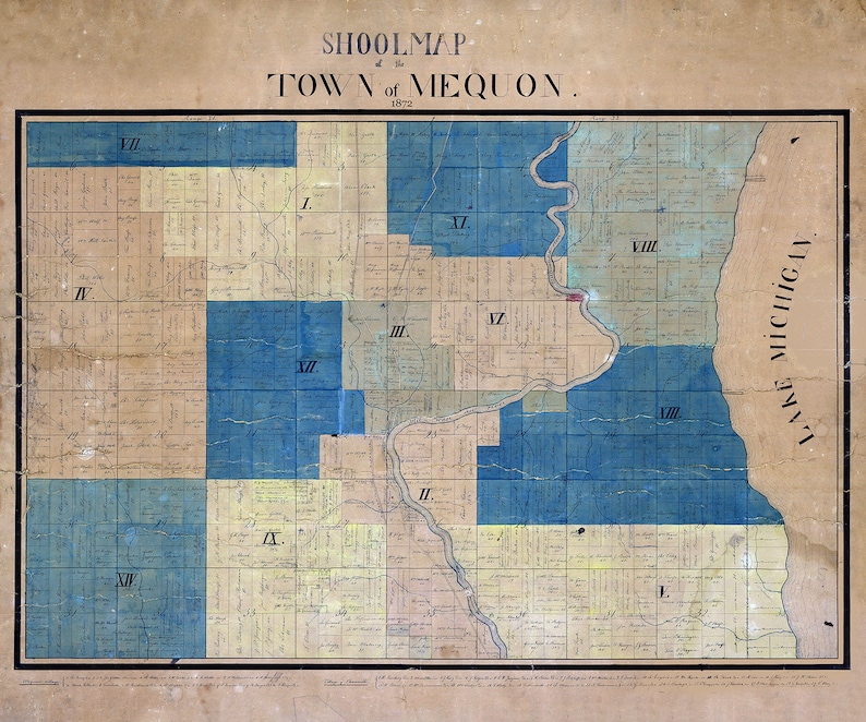 1872 Farm Line Map of Mequon Wisconsin - Etsy