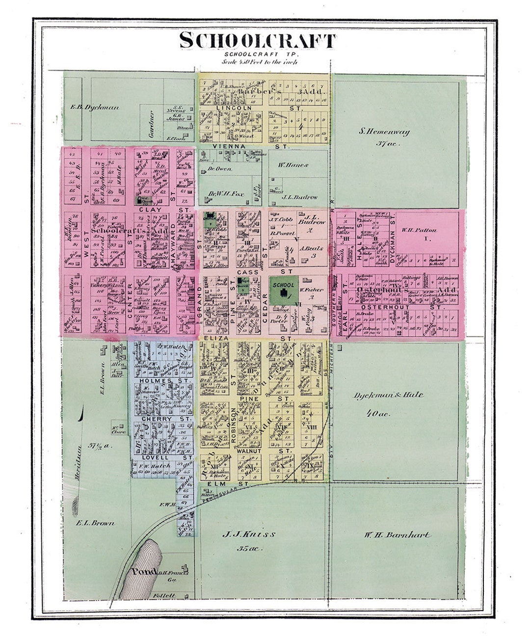 1873 Town Map of Schoolcraft Kalamazoo County Michigan - Etsy
