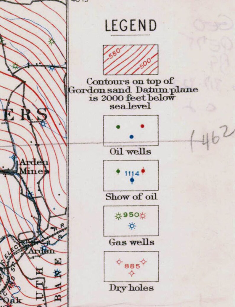 1907 Oil & Gas Well Map Claysville Quadrangle Washington | Etsy