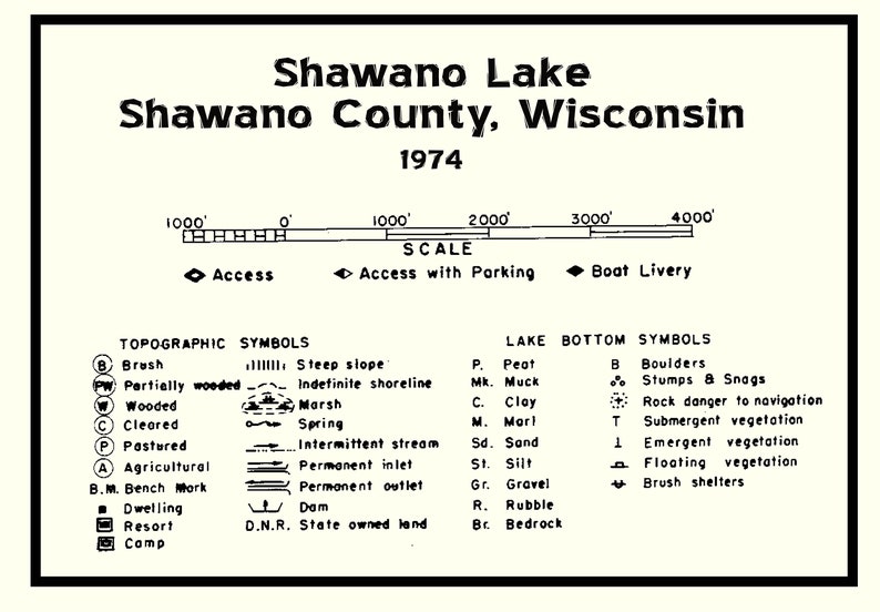 1974 Map of Shawano Lake Shawano County Wisconsin - Etsy