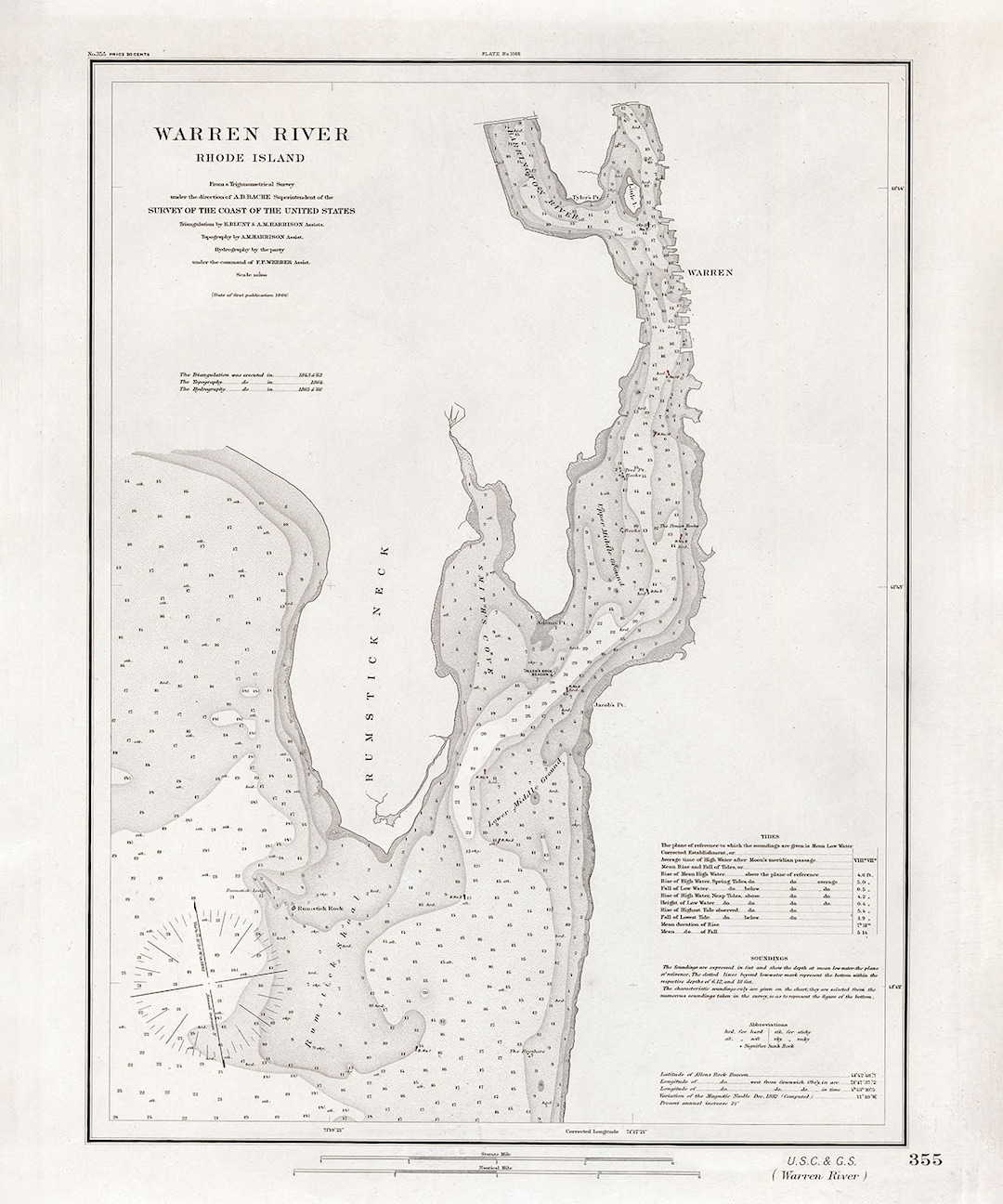1866 Nautical Chart of Warren River Rhode Island - Etsy