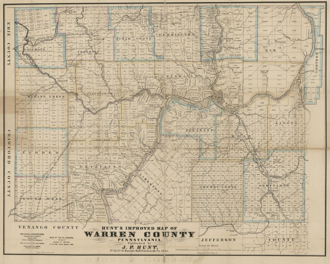 1865 Farm Line Map of Warren County Pa Hunts Improved Map - Etsy