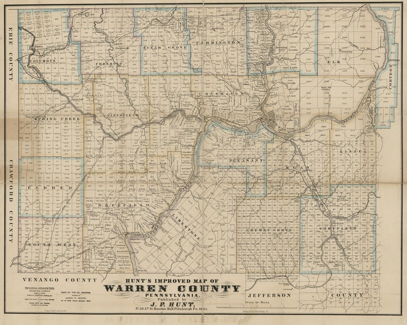 1865 Farm Line Map of Warren County Pa Hunts Improved Map | Etsy