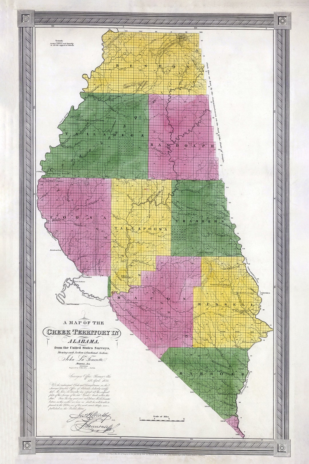1833 Map of the Creek Territory Alabama - Etsy