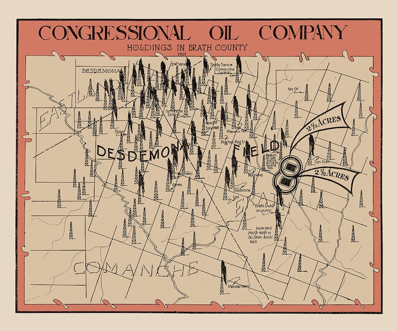 1920 Oil Field Map of Erath County Texas - Etsy
