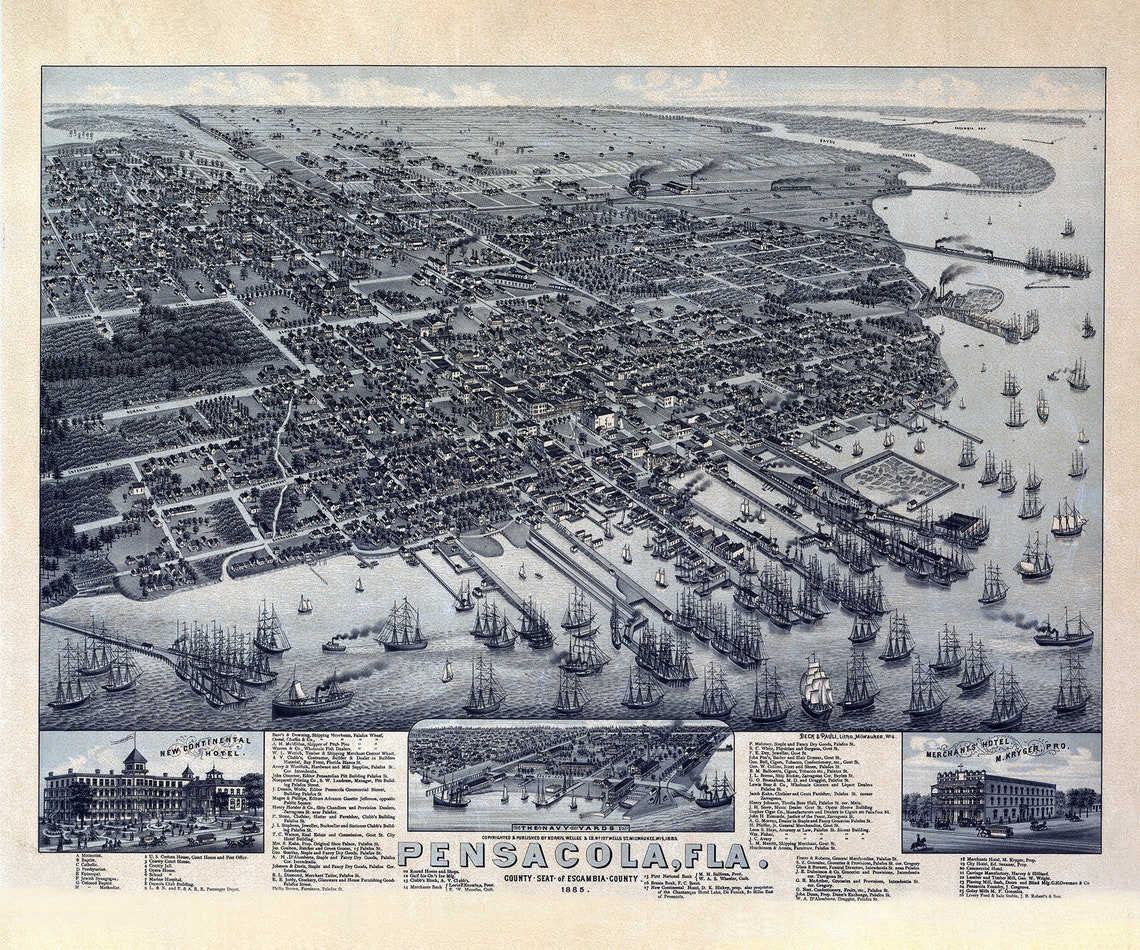 1885 Panoramic Map of Pensacola Florida Escambia County | Etsy