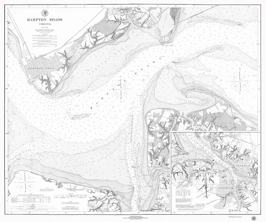 1894 Nautical Map of Hampton Roads Virginia - Etsy