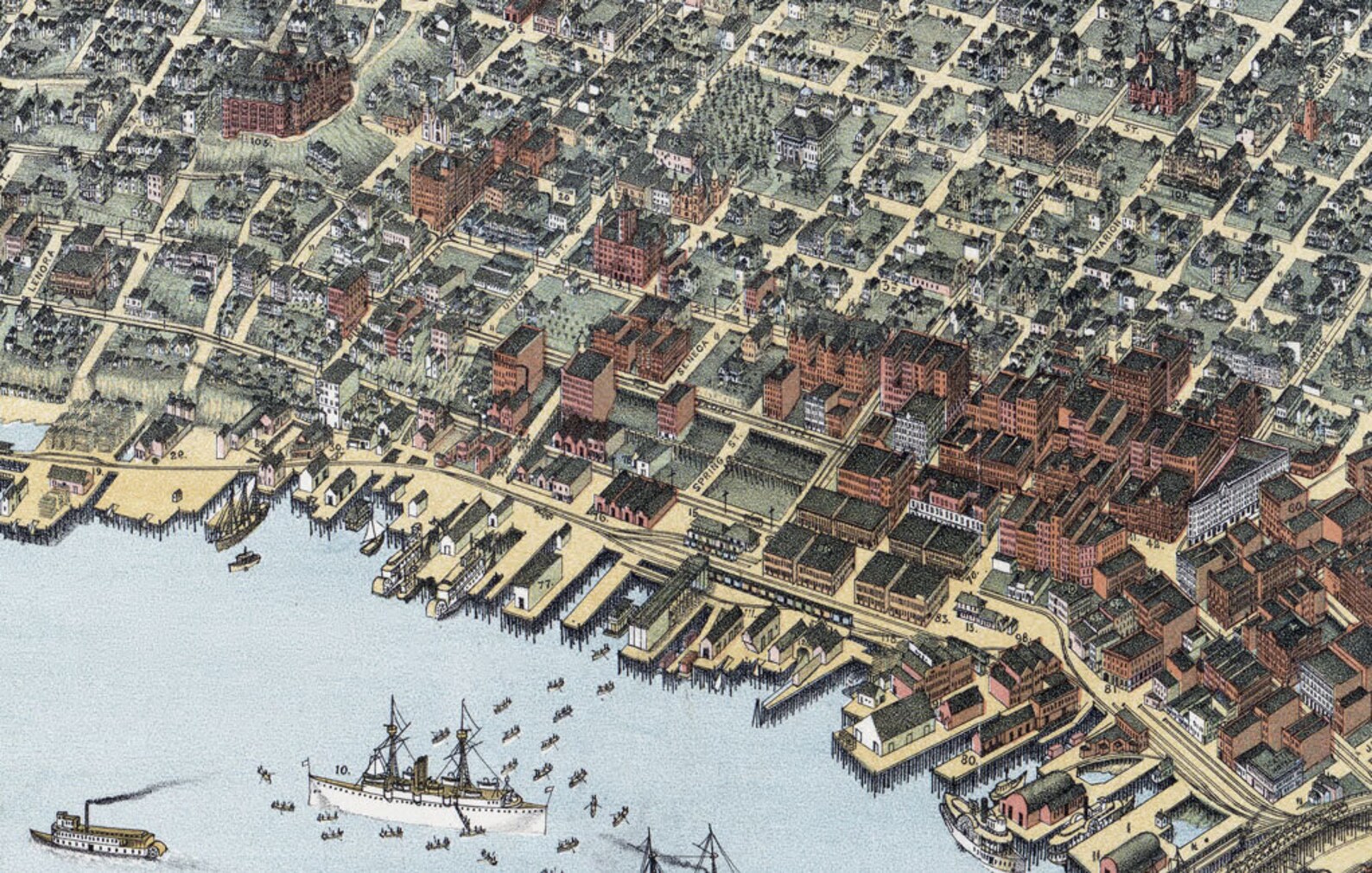 1891 Aerial Panoramic Map of Seattle King County Washington - Etsy