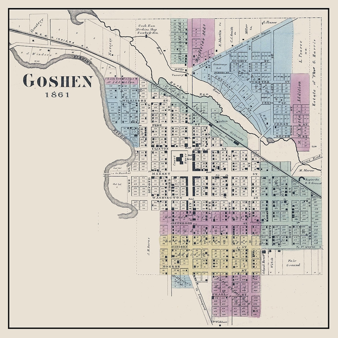 1861 Map of Goshen Elkhart County Indiana - Etsy