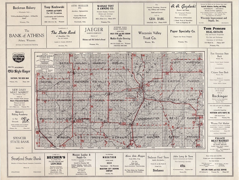1926 Farm Line Map of Marathon County Wisconsin | Etsy