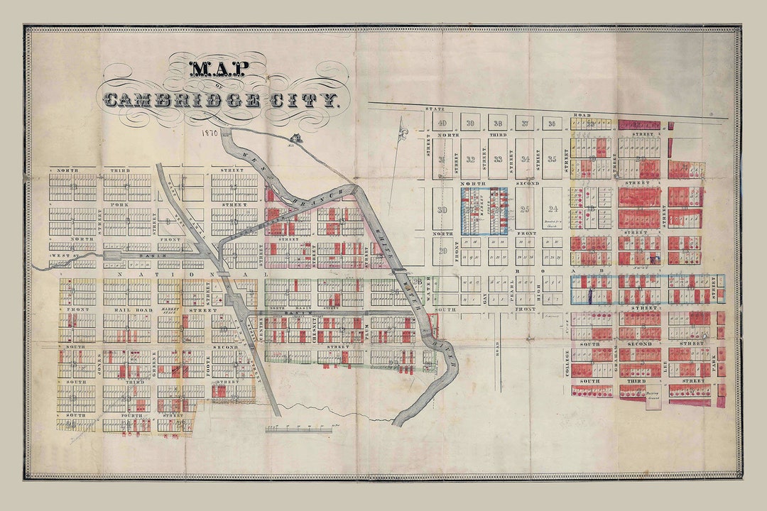 1870 Town Map of Cambridge City Indiana - Etsy