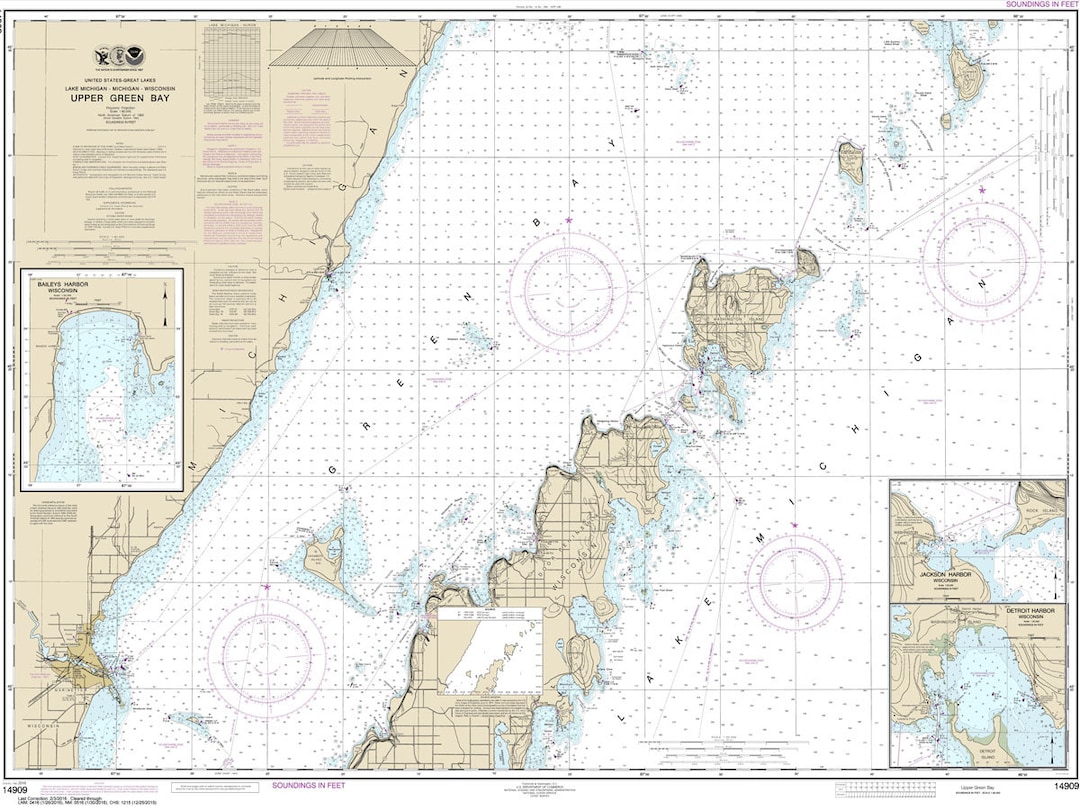 2016 Nautical Map of Upper Green Bay to Baileys Harbor Door County ...