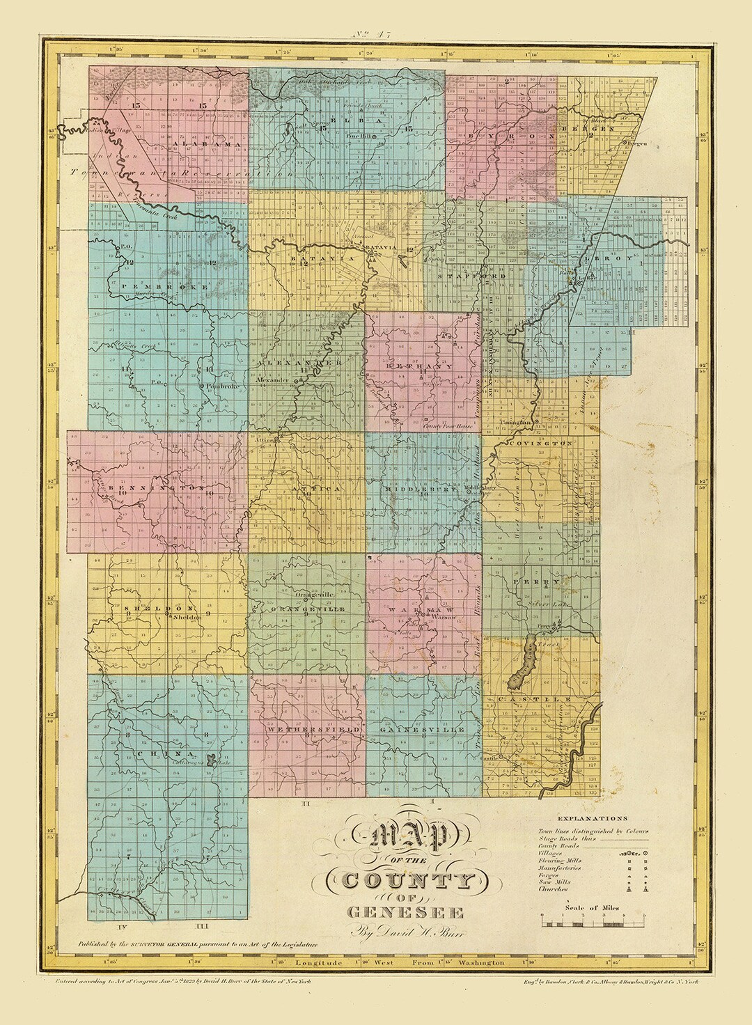1829 Map of Genesee County New York - Etsy
