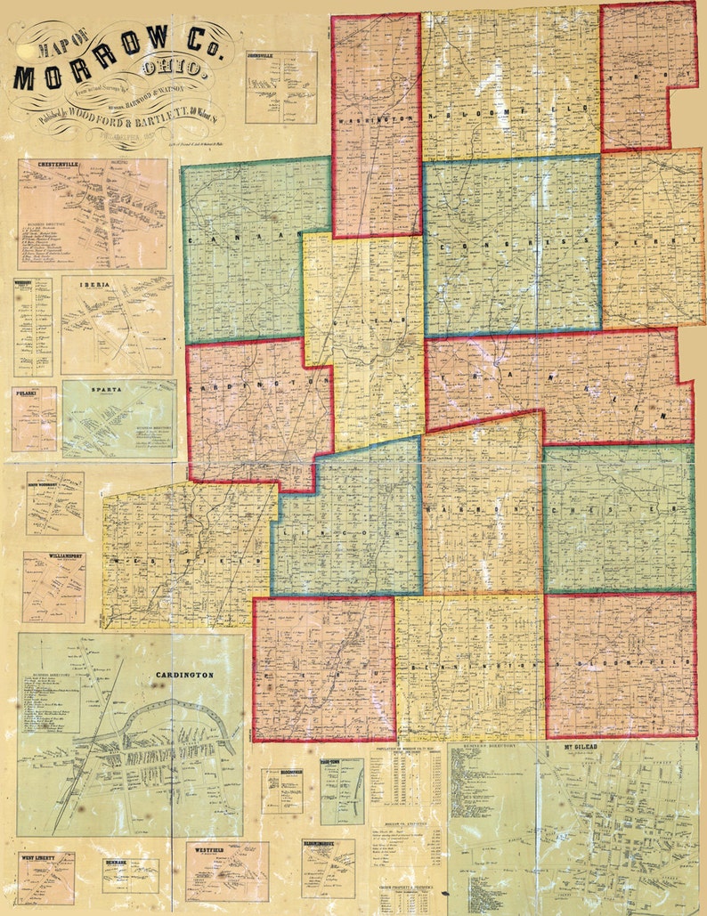 1857 Farm Line Map of Morrow County Ohio Mt Gilead - Etsy