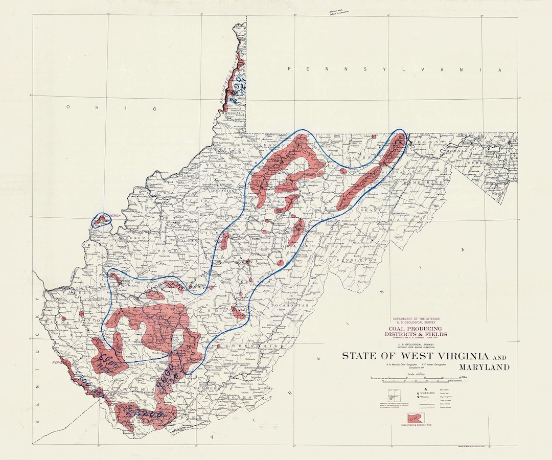 1914 Map of West Virginia Coal Fields - Etsy