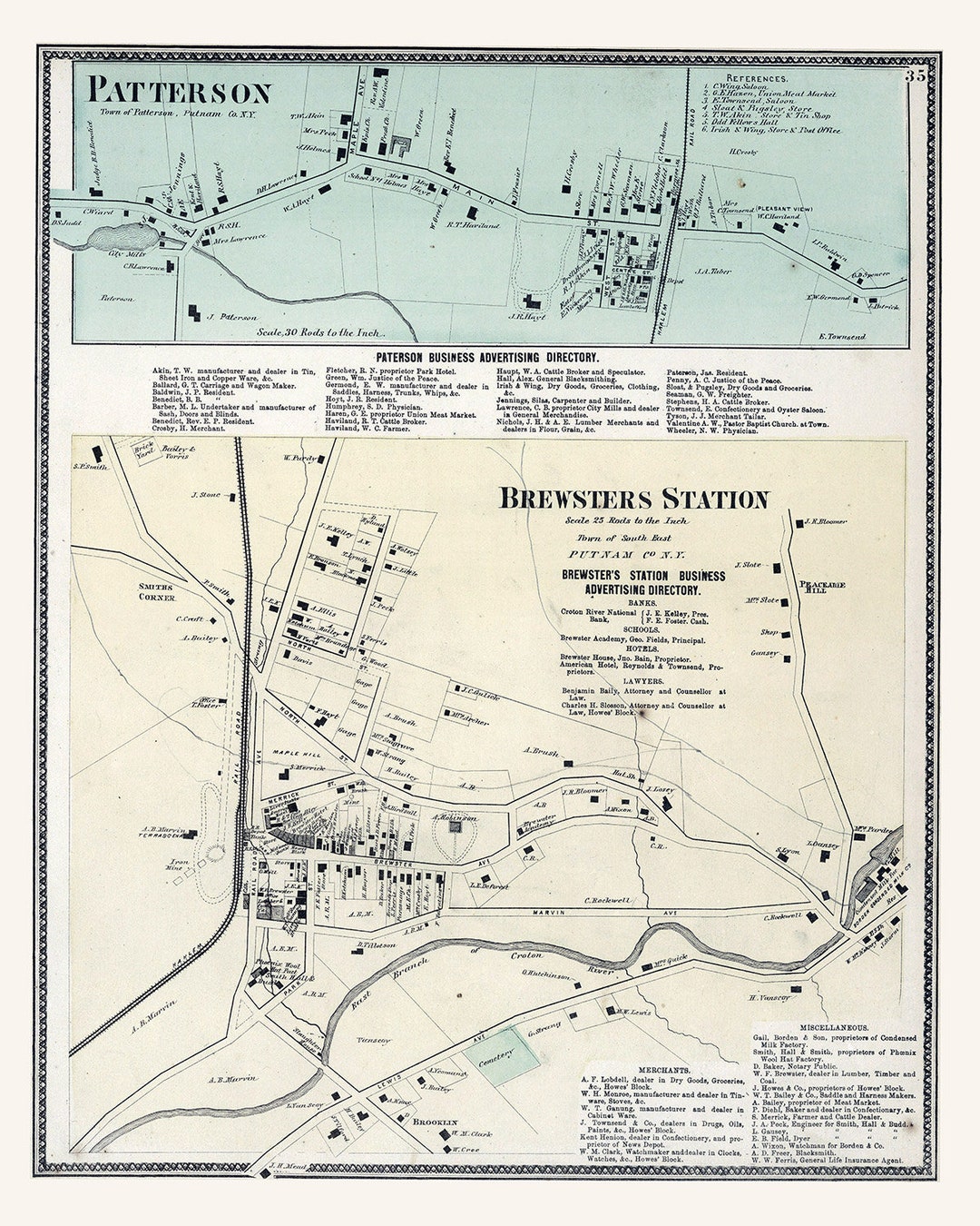 1867 Map of Brewsters Station and Patterson Putnam County New York - Etsy