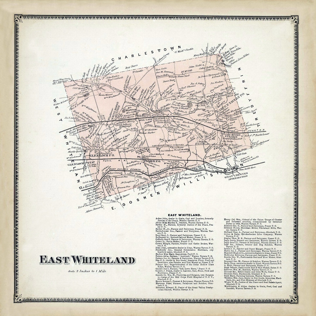 1873 Map of East Whiteland Township Chester County Pennsylvania - Etsy