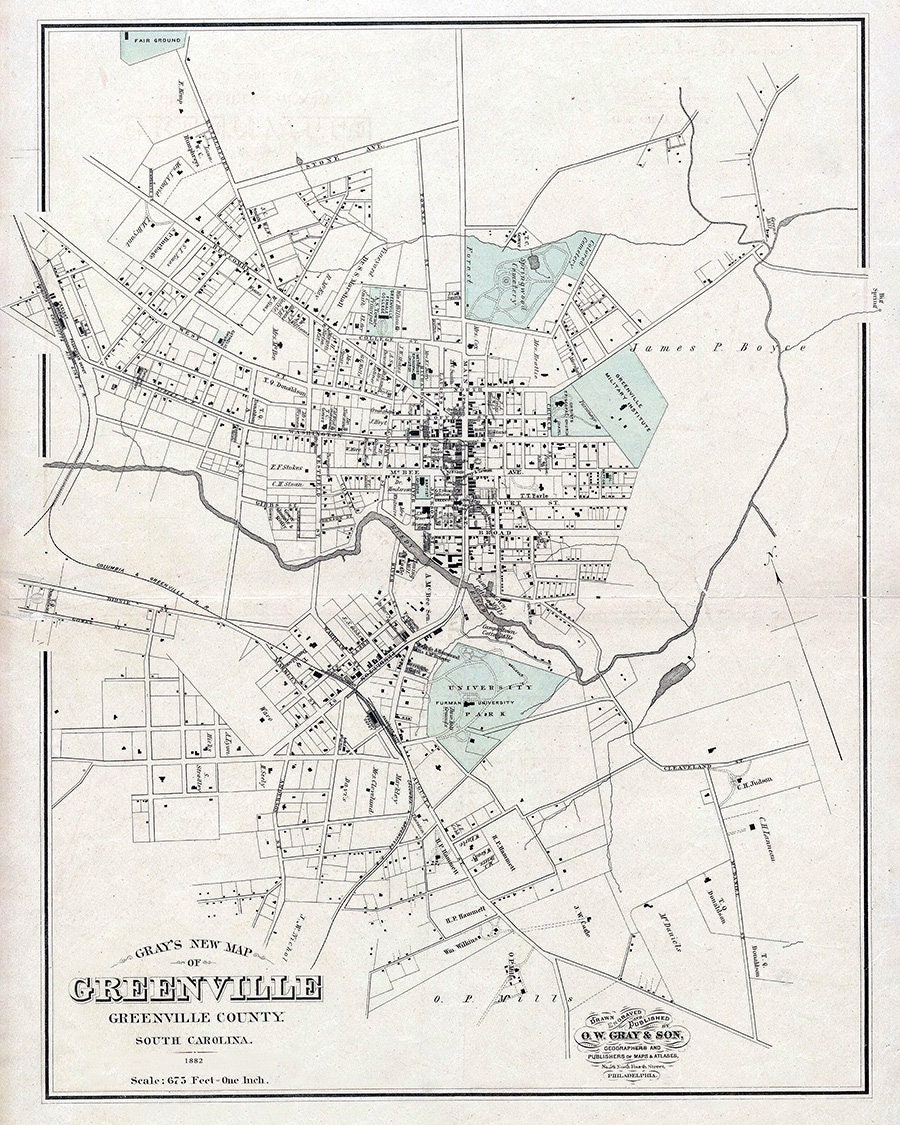 1882 Map of Greenville Greenville County South Carolina - Etsy