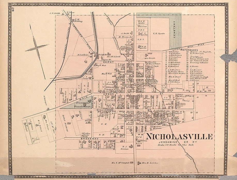1877 Map of Nicholasville Jessamine County Kentucky - Etsy