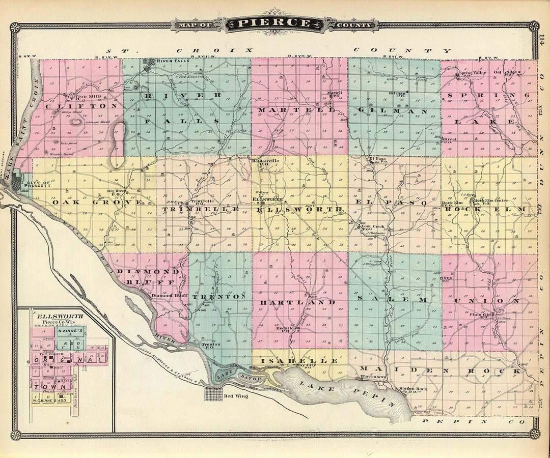 1878 Map of Pierce County Wisconsin - Etsy