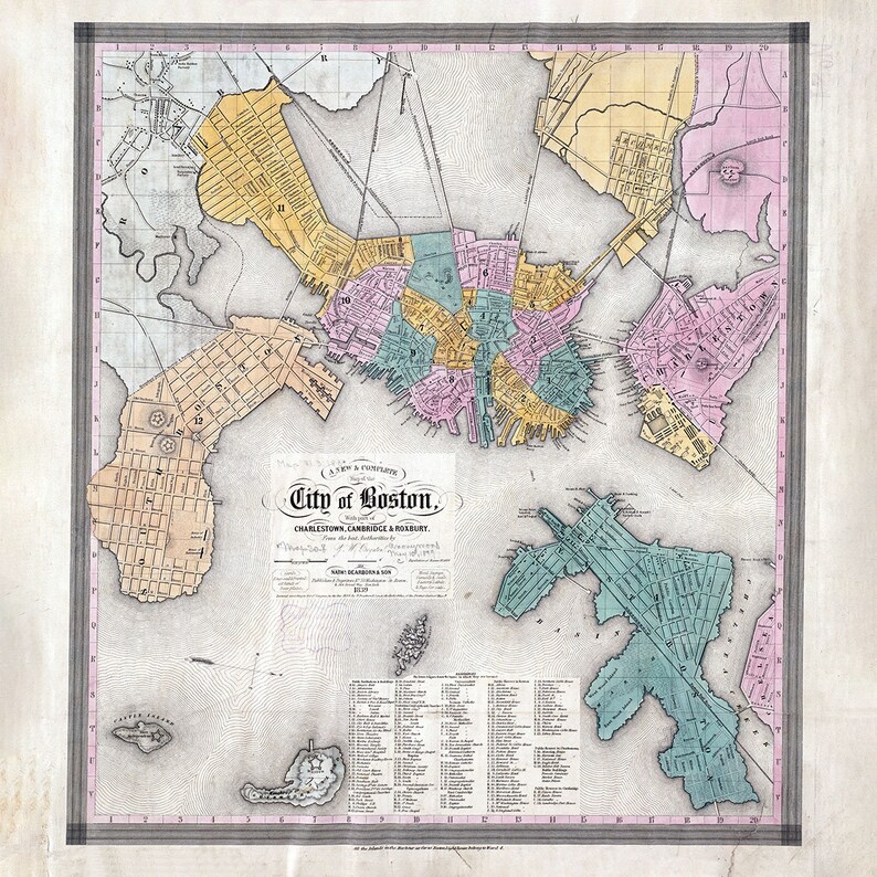 1839 Map of Boston Massachusetts - Etsy