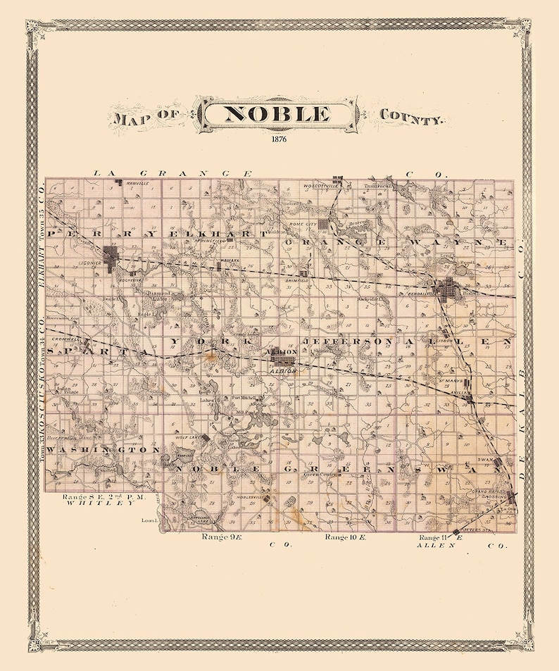 1876 Map of Noble County Indiana - Etsy