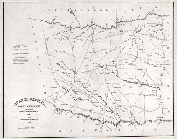 1825 Map of Laurens County South Carolina | Etsy