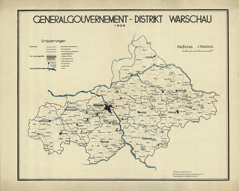 1939 Town and Region Map of Warschau District Galicia Austria Hungary ...